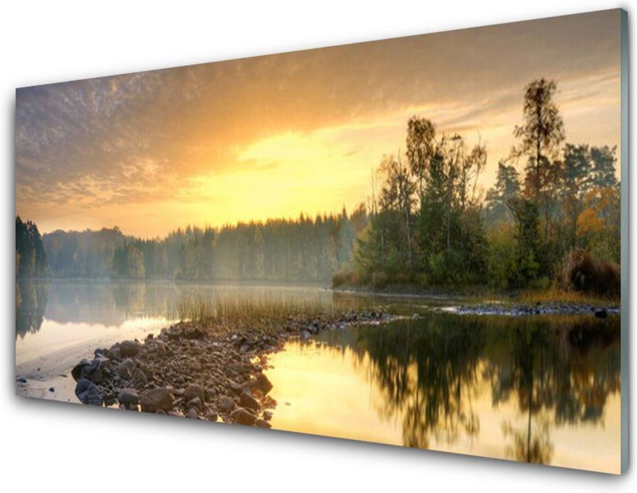 Tulup.Pl Obraz Szklany Jezioro Staw Krajobraz 125x50 cm 4 zawieszki ...