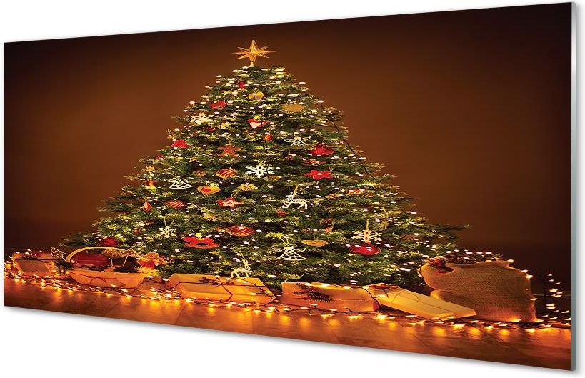 Tulup.Pl Obraz akrylowy Choinka prezenty lampki dekoracje 125x50 cm 4 ...