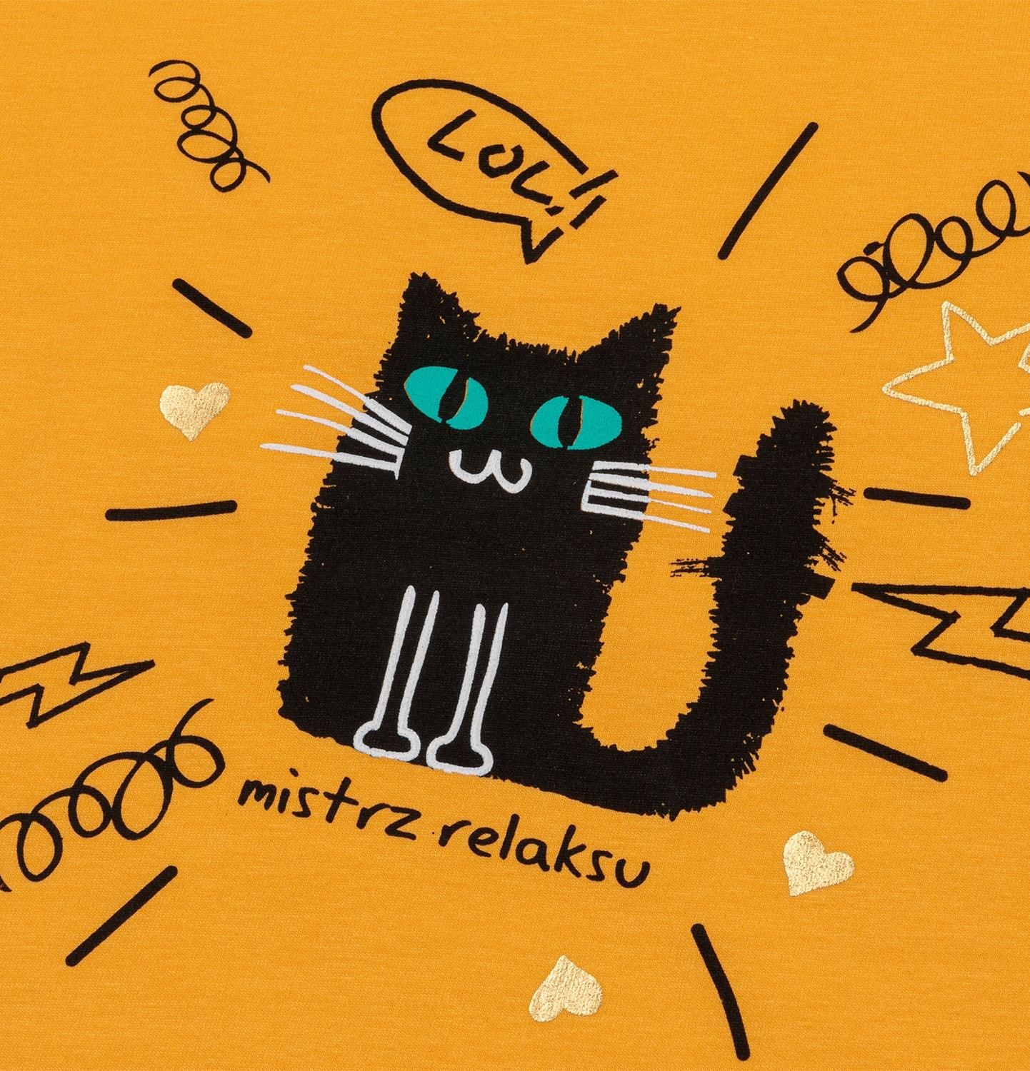 Bluzka T-shirt dla dziewczynki bawełna Pomarańczowy 110 Kot Halloween ...
