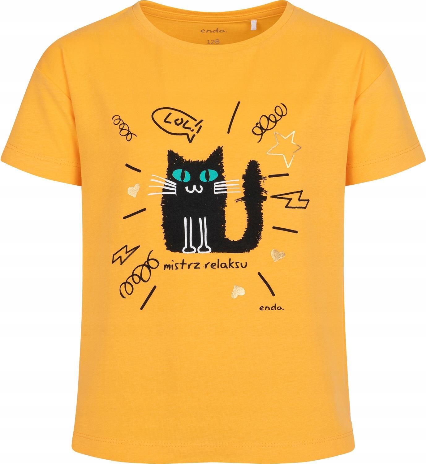 Bluzka T-shirt dla dziewczynki bawełna Pomarańczowy 110 Kot Halloween ...