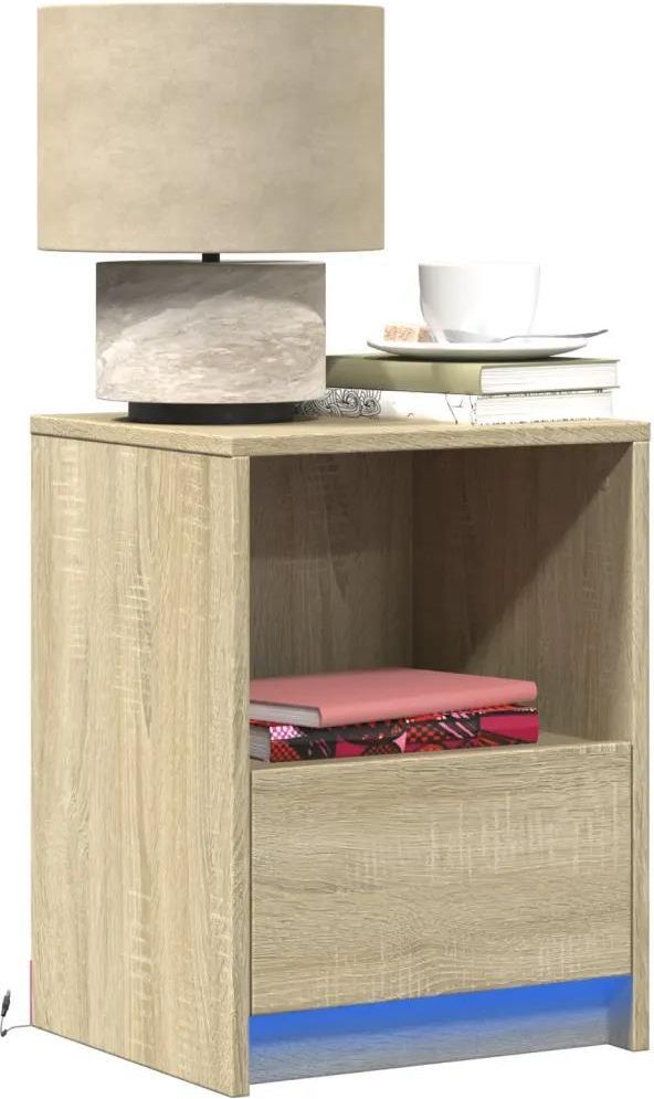 VidaXL Szafki nocne z LED, 2 szt., dąb sonoma, materiał drewnopochodny ...