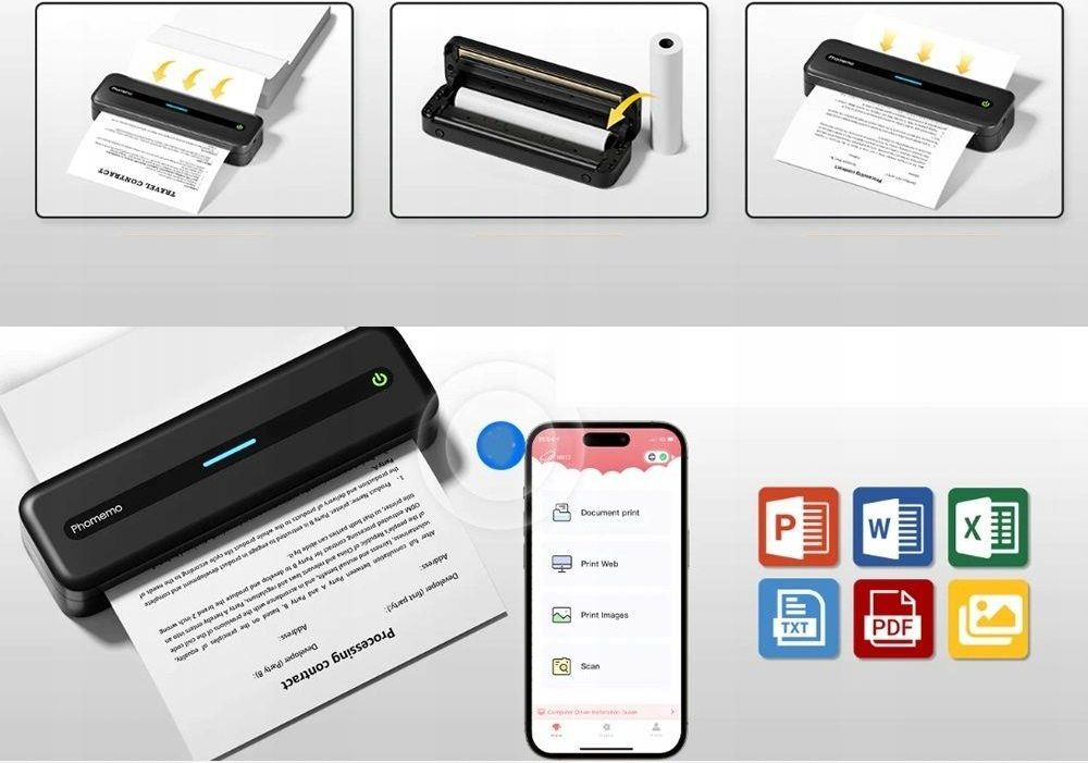 Drukarka etykiet Przenośna Drukarka Termiczna A4 Bez Tuszu Buetooth iOS/Android / Phomemo / M832 ...