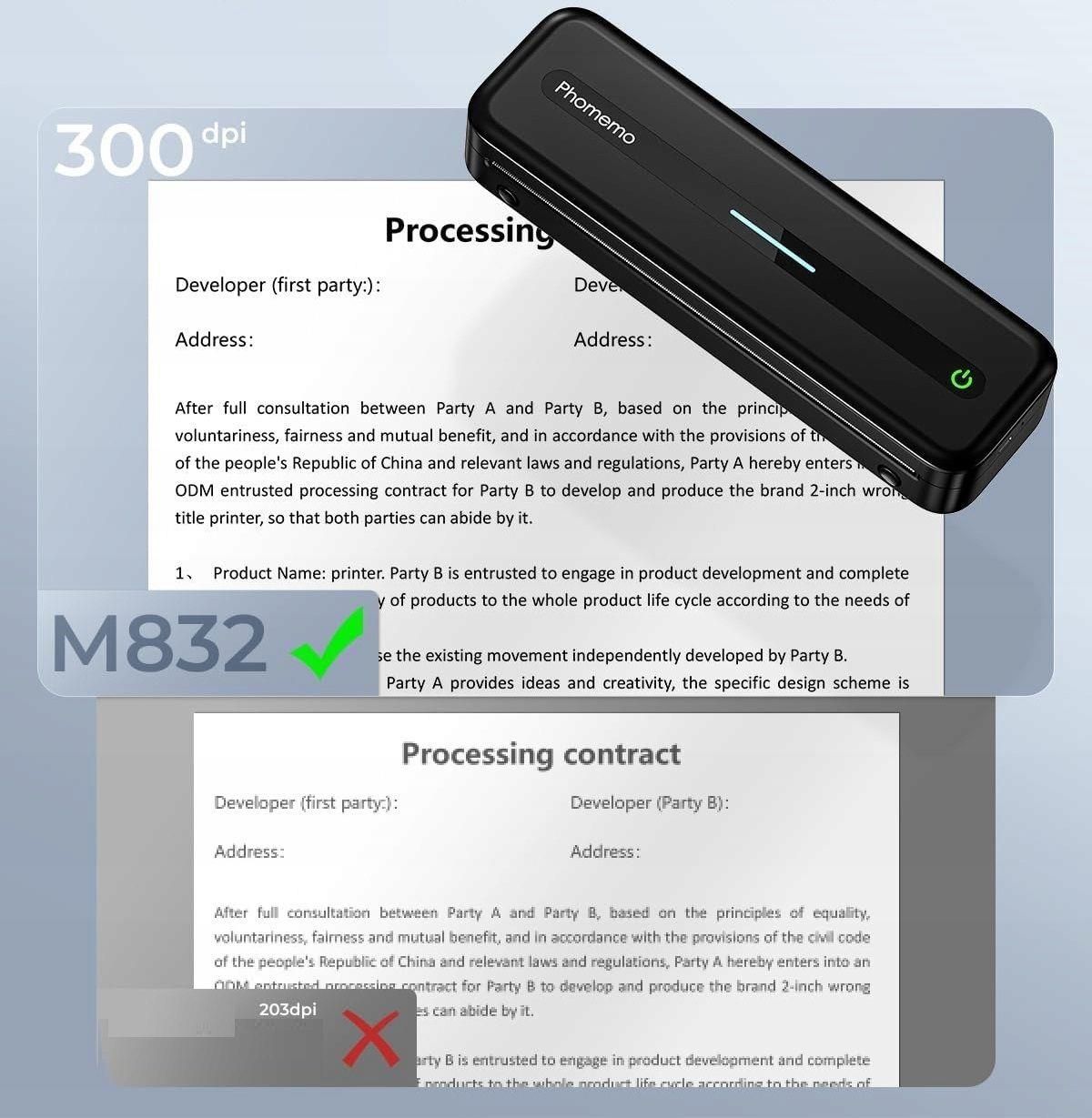 Drukarka etykiet Przenośna Drukarka Termiczna A4 Bez Tuszu Buetooth iOS/Android / Phomemo / M832 ...