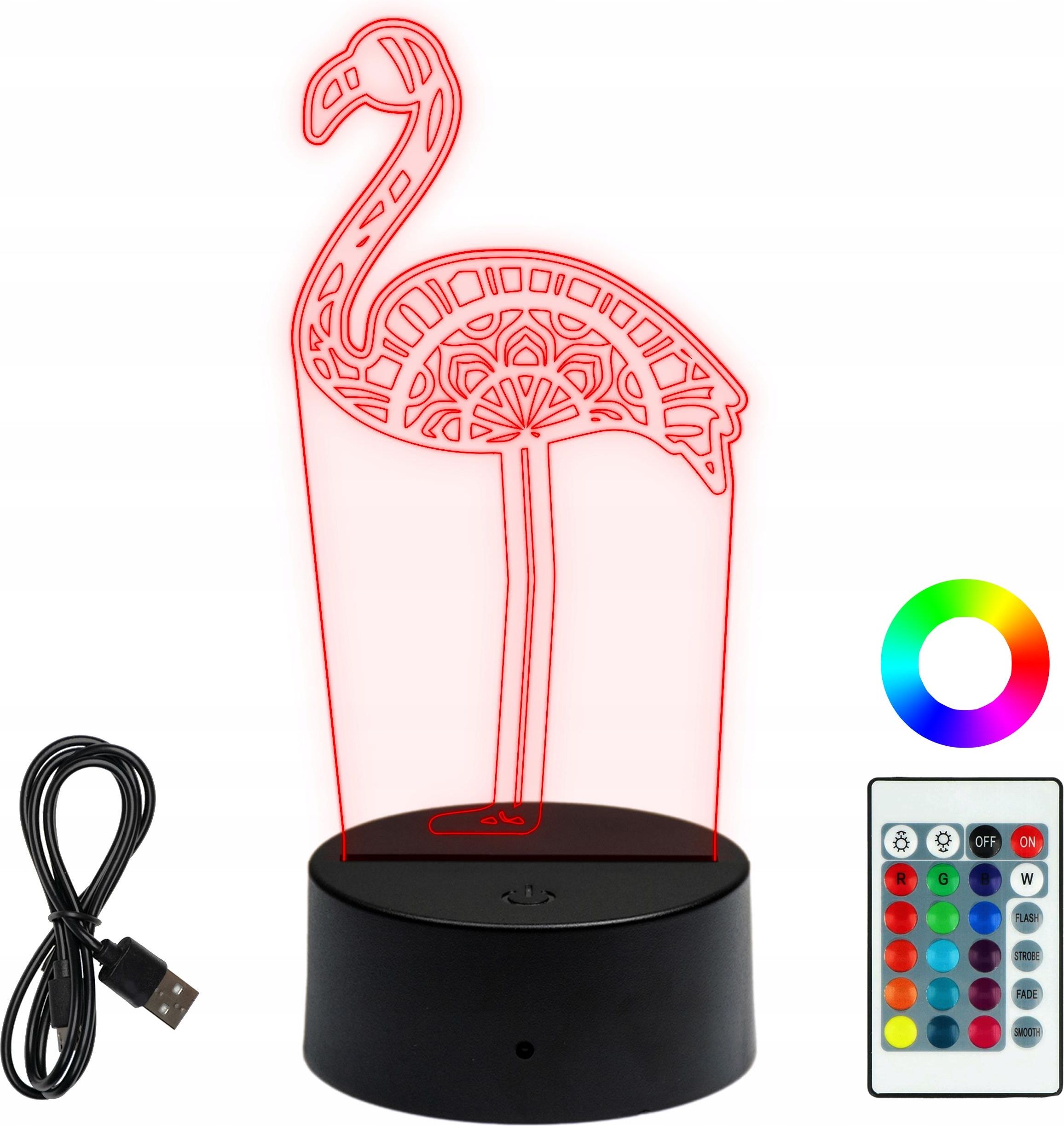 Lampka Nocna 3D LED Grawer Plexi Prezent Dla Dziecka Flaming Flamingo ...