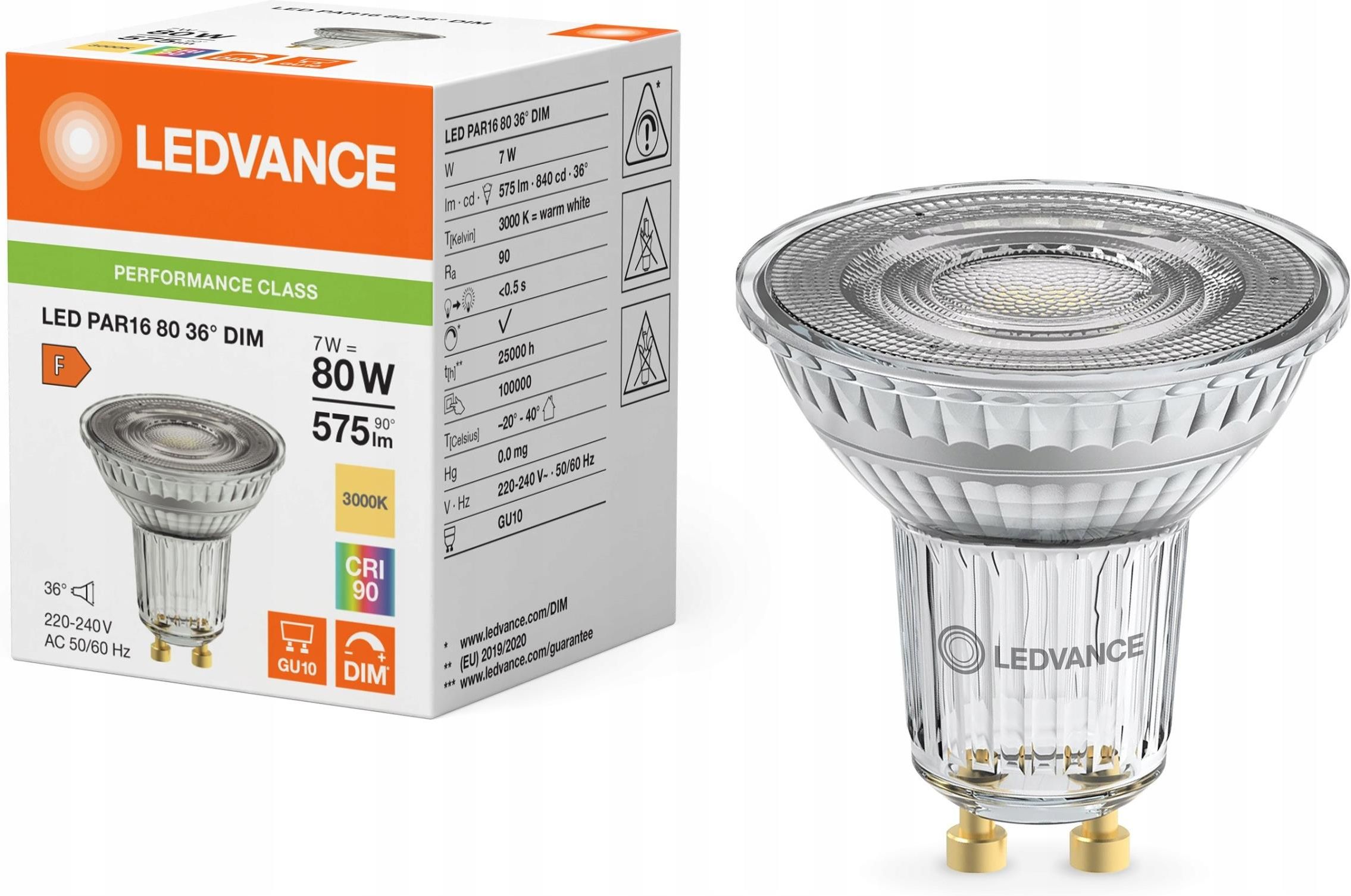 Ledvance Reflektor Par16 Led 7W Gu10 3000K 575Lm 36° Dim Cri-90 (4099854234880) - Opinie i ...