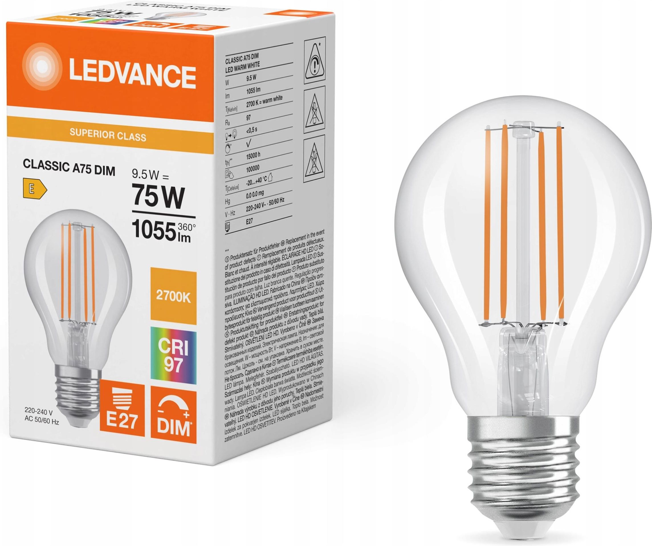 Ledvance Żarówka Led Classic 9.5W 1055Lm 2700K Dim Z Oddawaniem Barw Cri-97 (4099854065170 ...