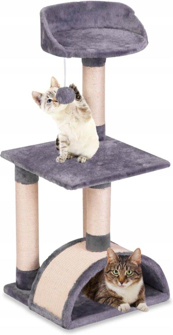 Drapak Dla Kota 83cm Szary 4 Słupki 2 Platformy Duży Przytulny Tunel ...