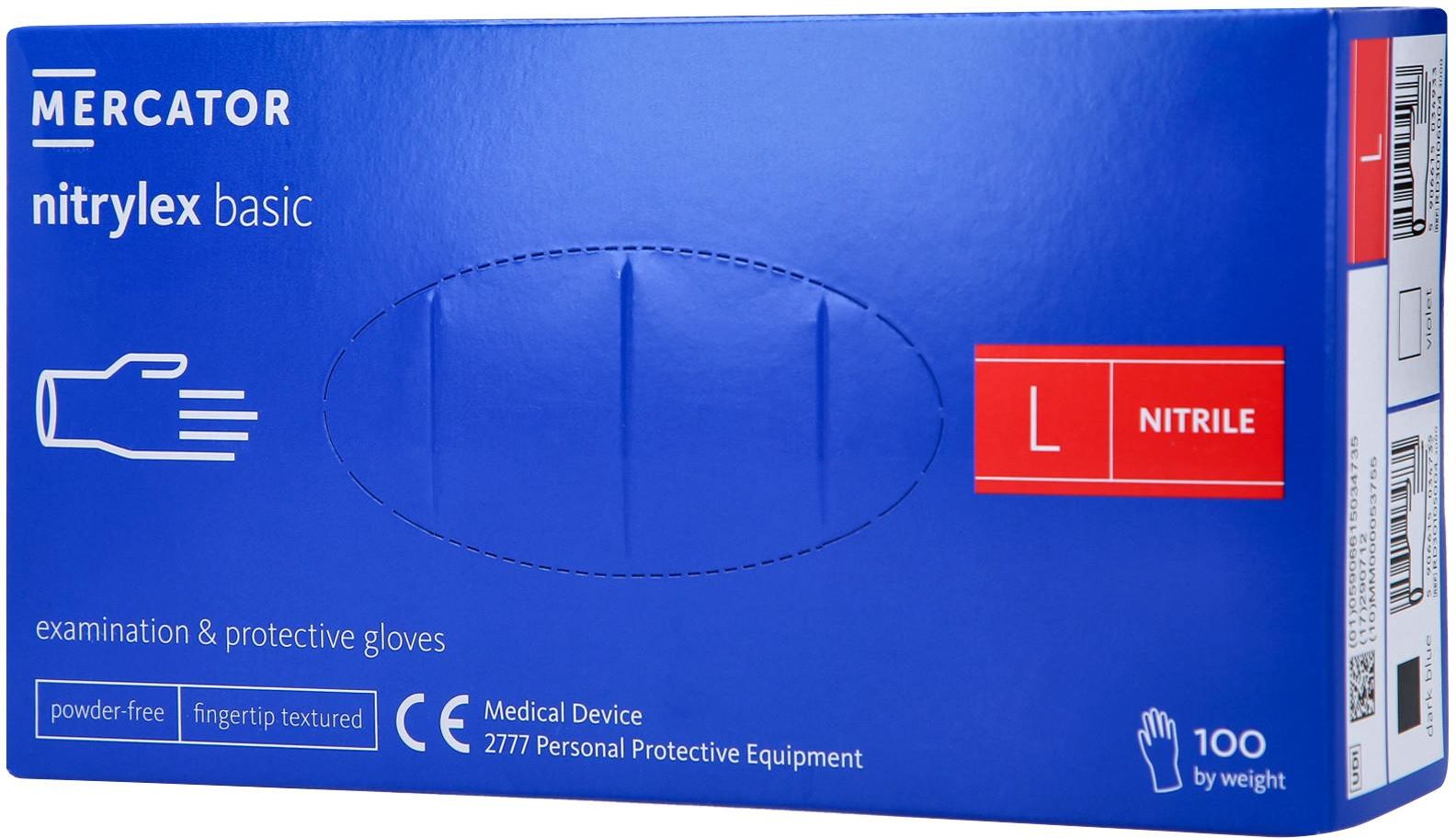 MERCATOR MEDICAL NITRYLEX BASIC Rękawiczki nitrylowe, jednorazowe, niebieskie, 100szt. rozm. L ...
