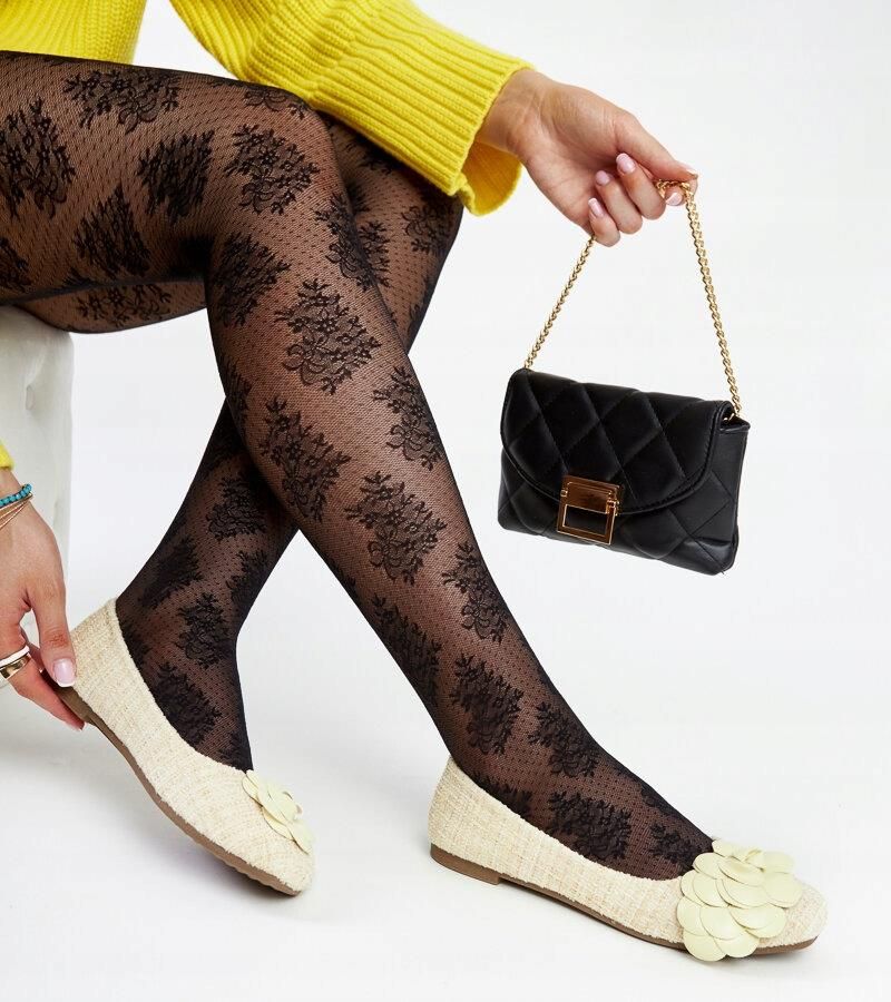 Baleriny damskie żółte z ozdobnym kwiatkiem buty 27999 rozmiar 36 ...