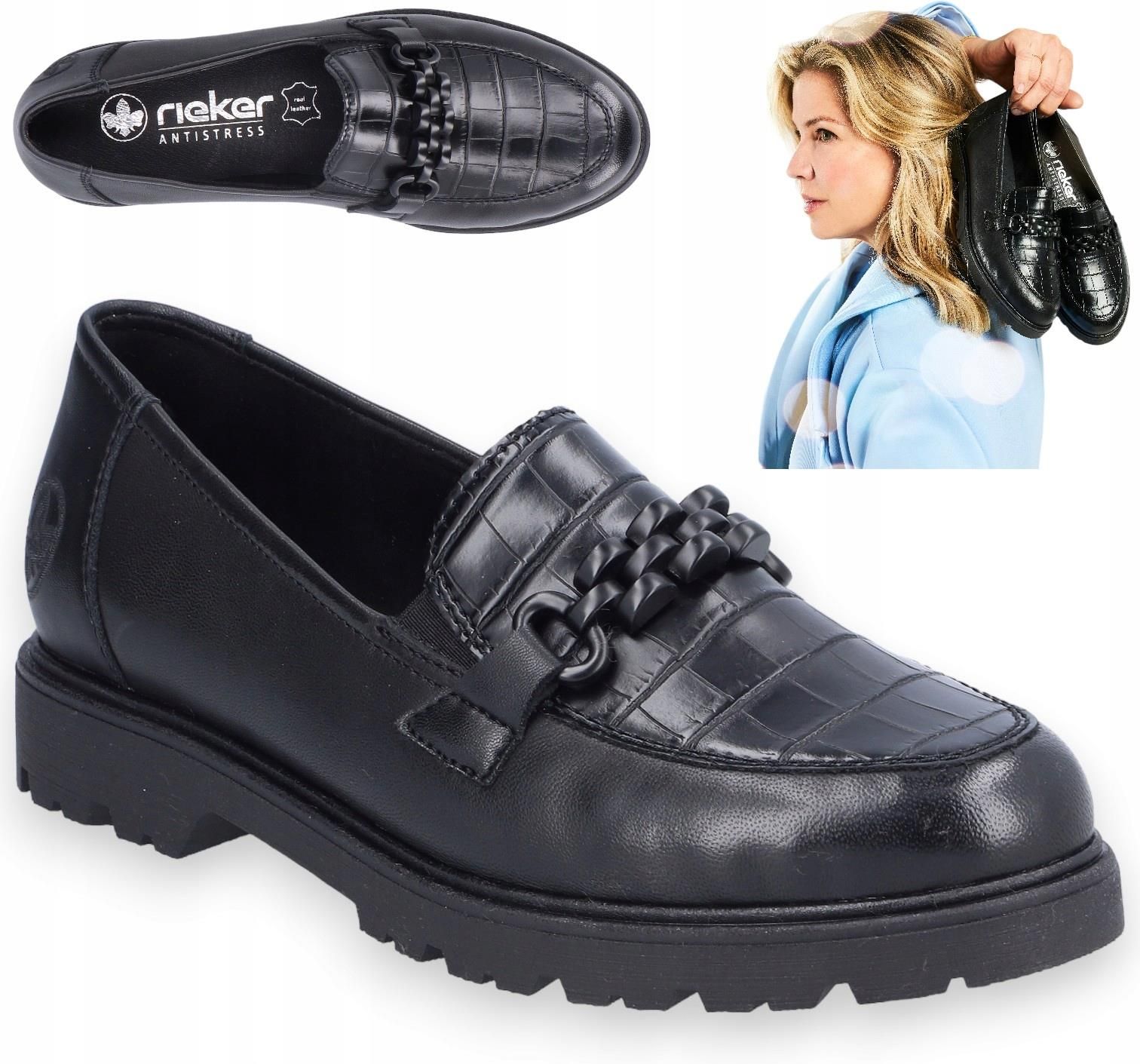 Rieker 38 Mokasyny Skórzane półbuty Wsuwane płaskie - Ceny i opinie - Ceneo.pl