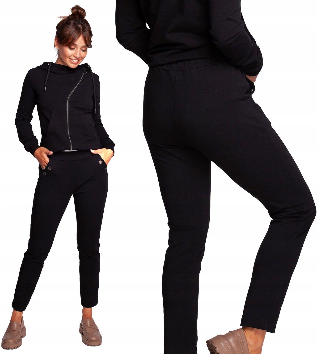 Damskie Spodnie Dresowe Dres Bawełniane Z Przeszyciami Czarne 42 XL ...