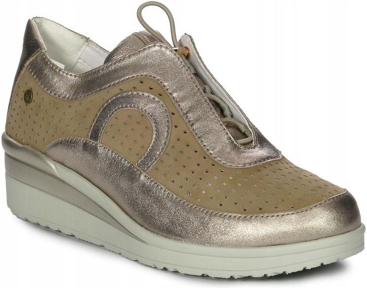 Maciejka Półbuty damskie skórzane złote platforma ażur P6508-25/00-1 r ...