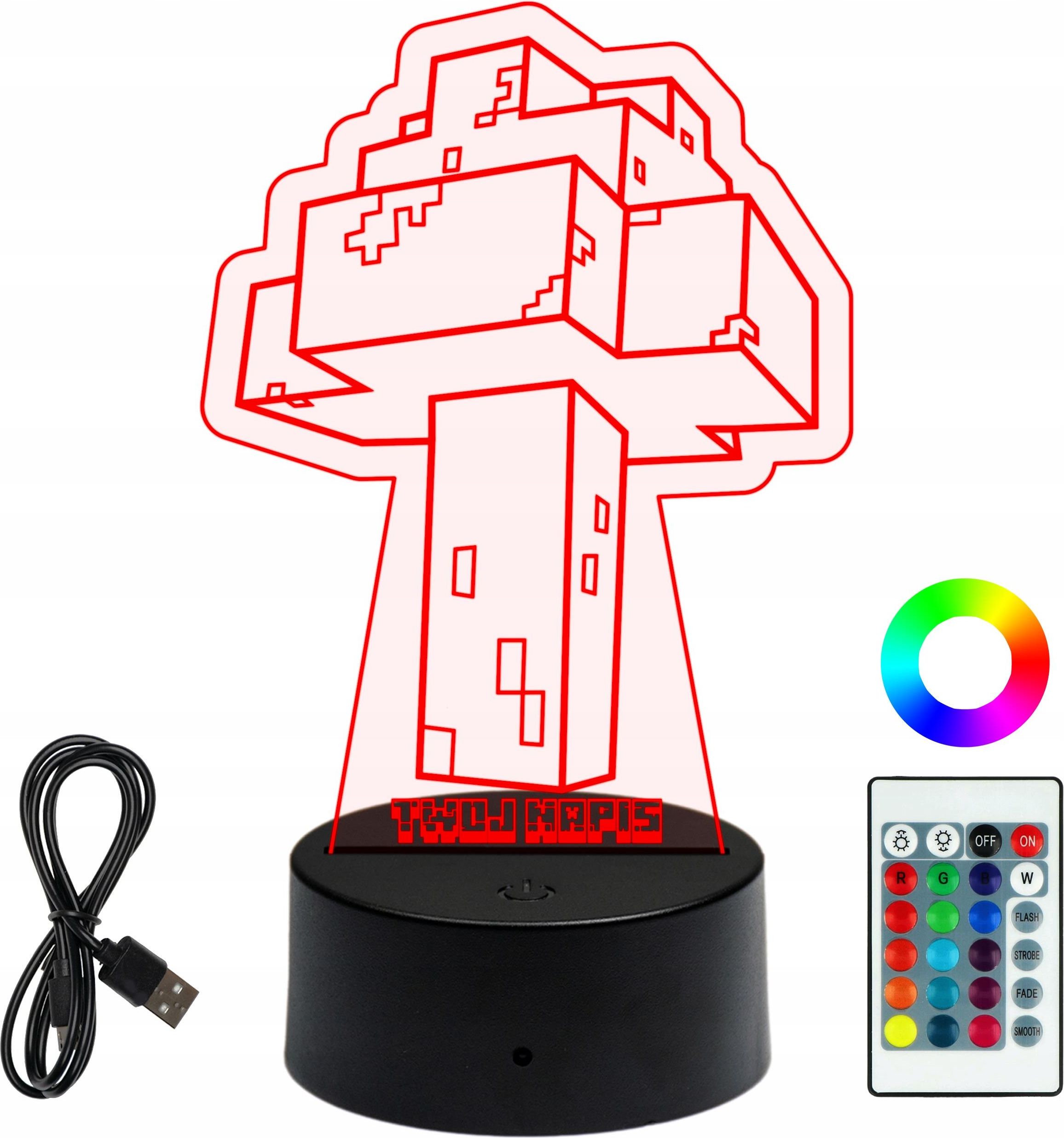 Lampka Nocna 3D Led Grawer Plexi Prezent Dla Dziecka Minecraft Drzewo ...