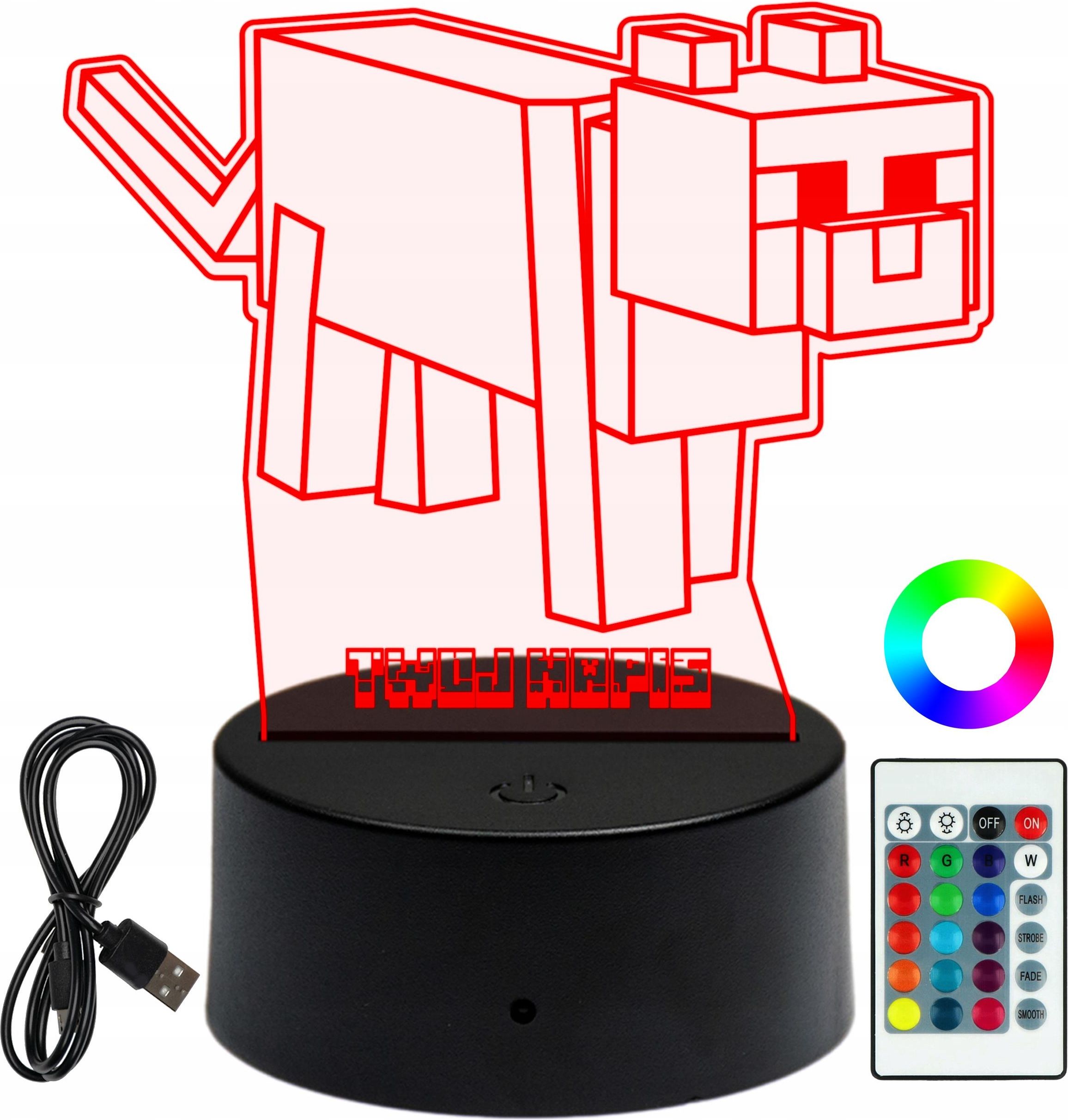 Lampka Nocna 3D Led Grawer Plexi Prezent Dla Dziecka Minecraft Kot ...