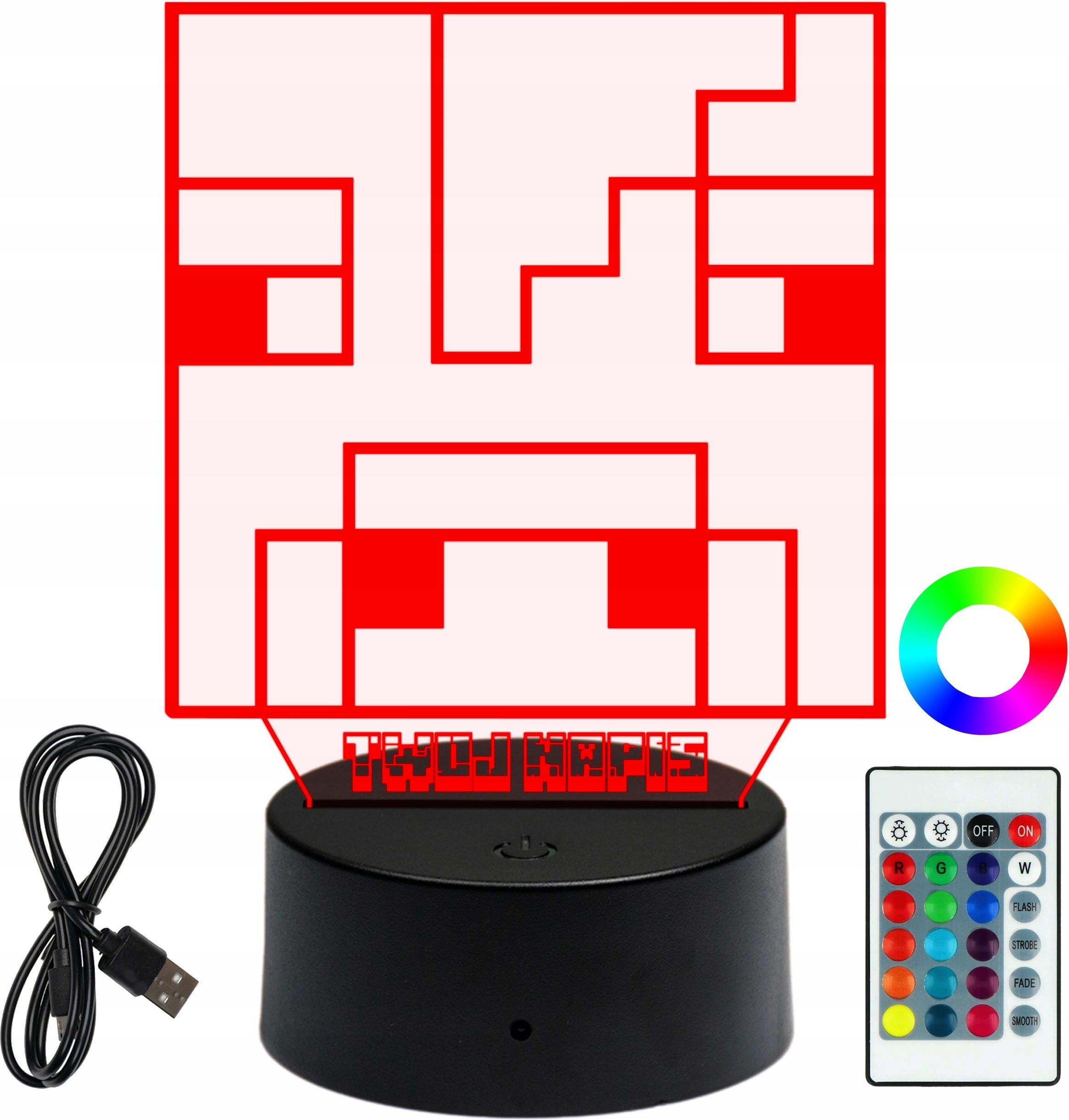 Lampka Nocna 3D Led Grawer Plexi Prezent Dla Dziecka Minecraft Krowa ...