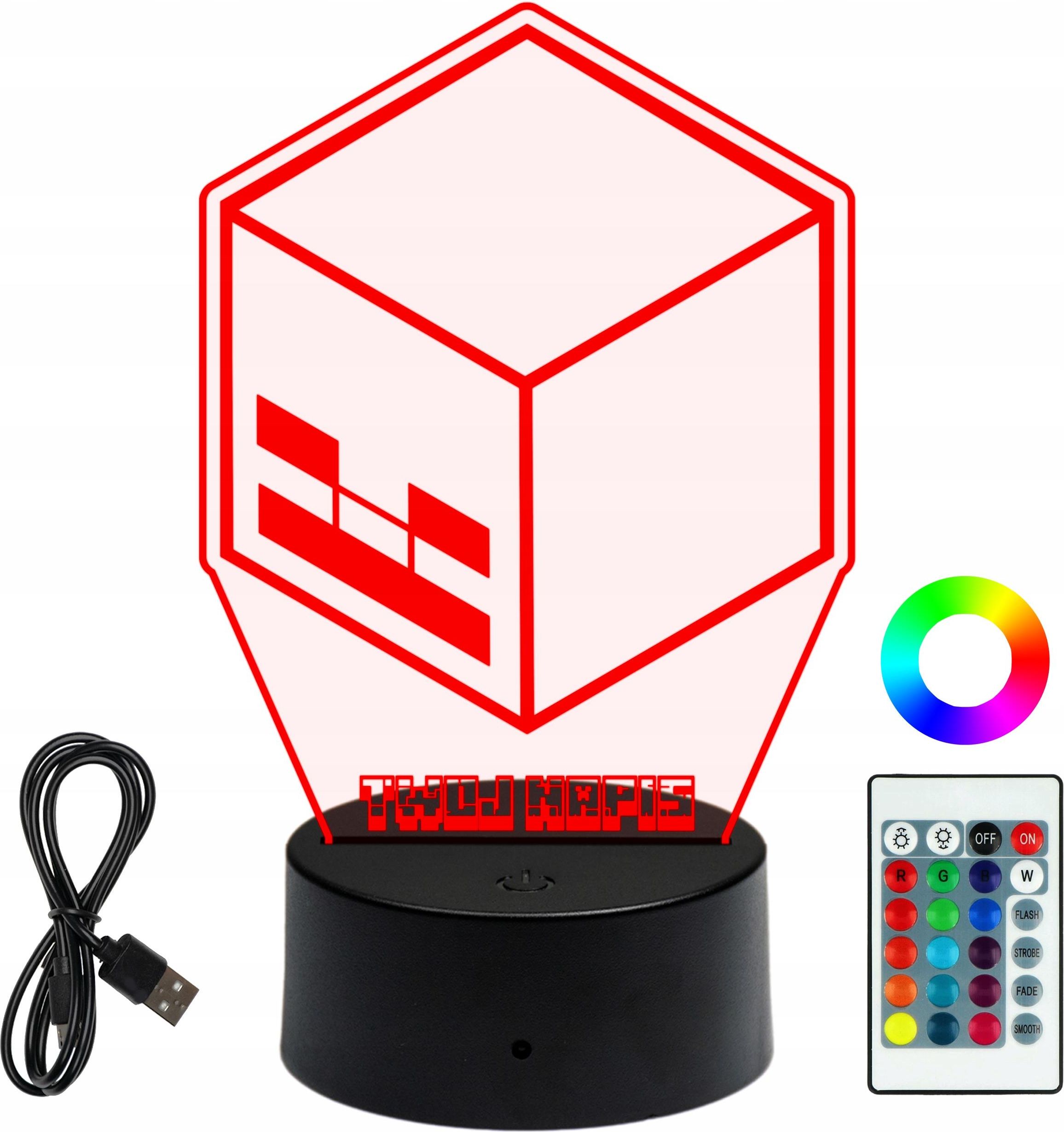 Lampka Nocna 3D Led Grawer Plexi Prezent Dla Dziecka Minecraft Szkielet ...