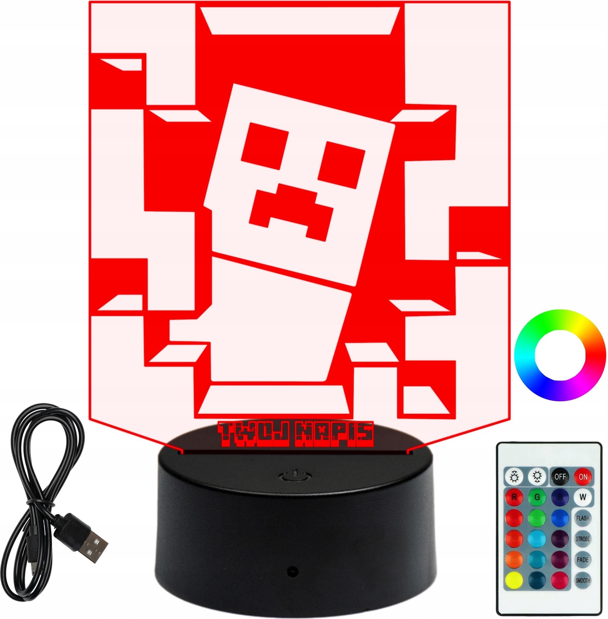 Lampka Nocna 3D Led Grawer Plexi Prezent Dla Dziecka Minecraft Creeper ...