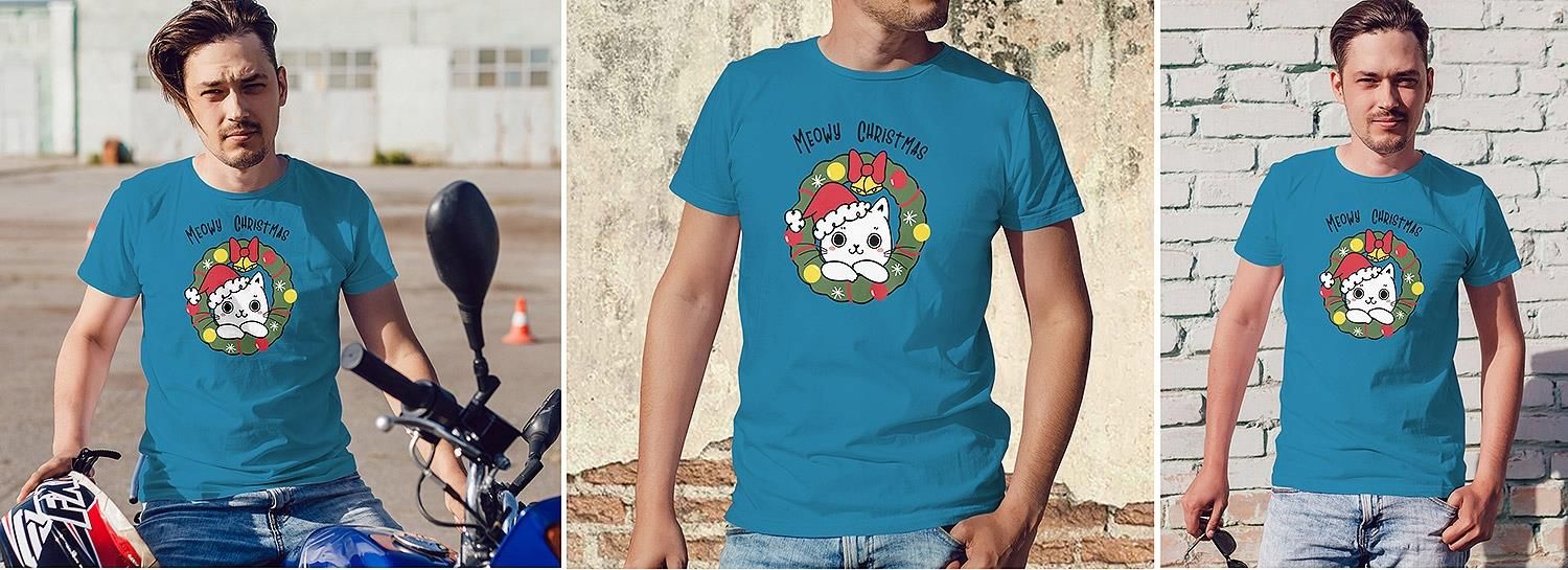 Koszulka Męska T-shirt Świąteczna M Kot W Czapce Mikołaja Jakość - Ceny ...