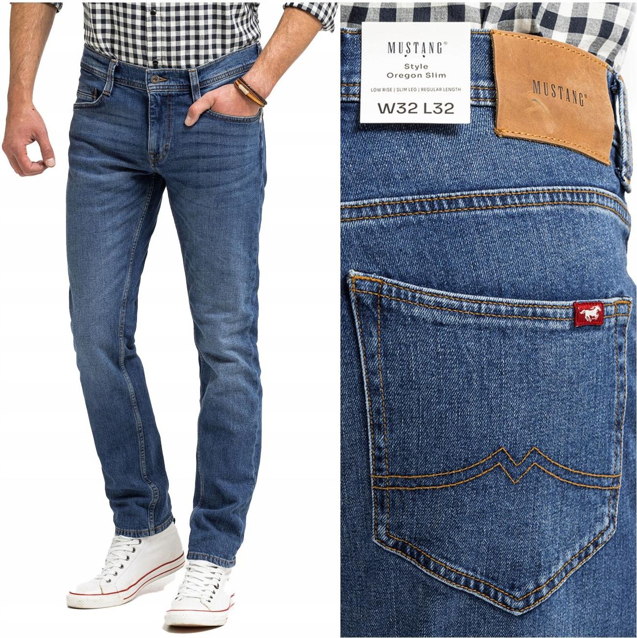 Męskie Dopasowane Spodnie Jeansowe Mustang Oregon Slim Zwężane Blue W30 ...