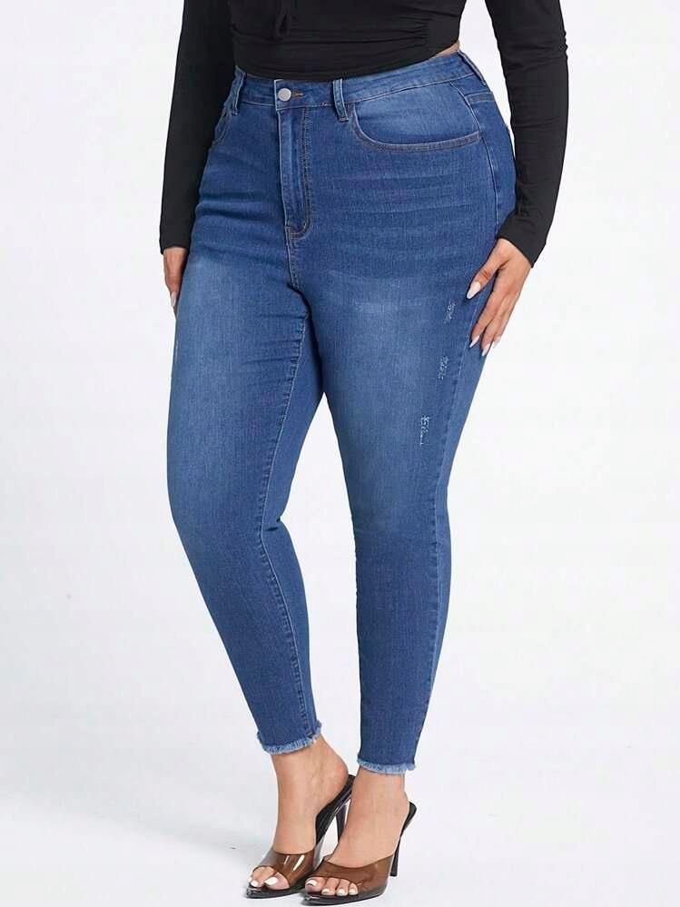 Shein Niebieskie Jeansy Rurki Przetarcia (0XL) - Ceny i opinie - Ceneo.pl