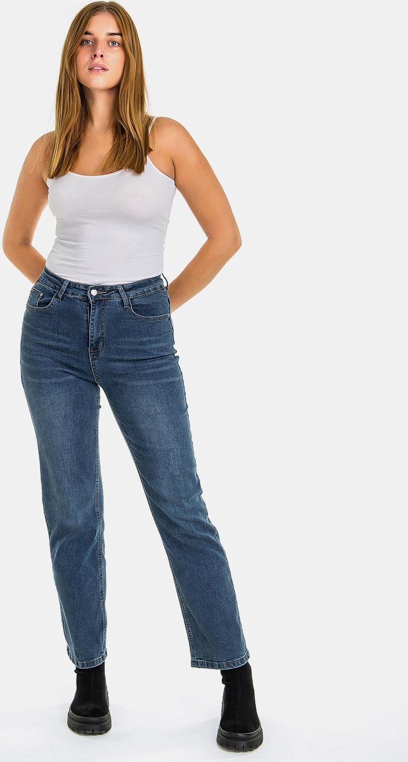 Modne Spodnie Damskie Jeansowe Wysoki Stan Szeroka Nogawka Klasyczne ...