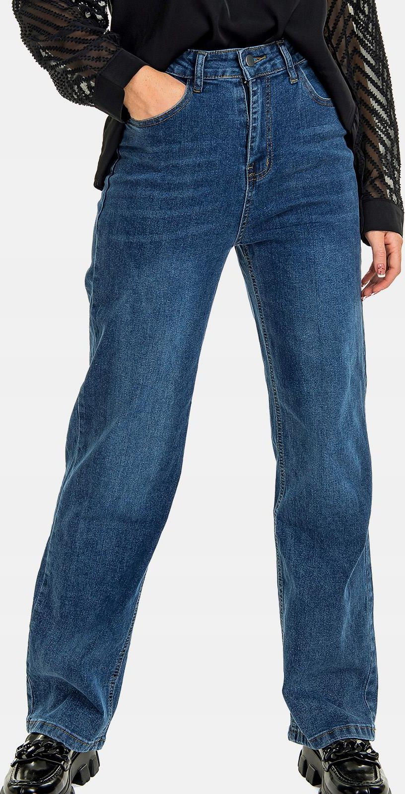 Modne Spodnie Damskie Jeansowe Wysoki Stan Szeroka Nogawka Klasyczne XL ...