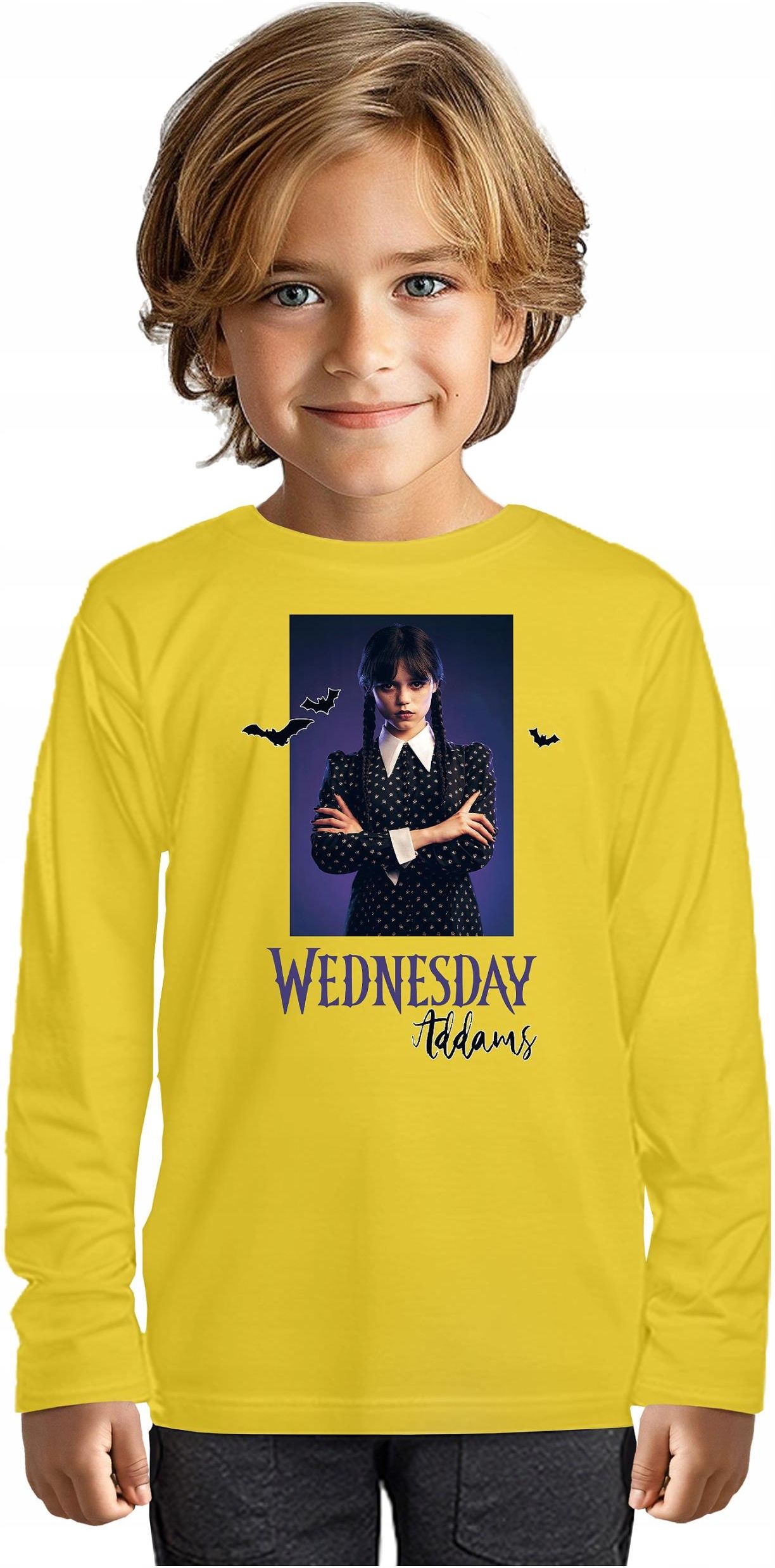 Bluzka Dziecięca Koszulka T-shirt Długi Rękaw Wednesday Addams 122-128 ...