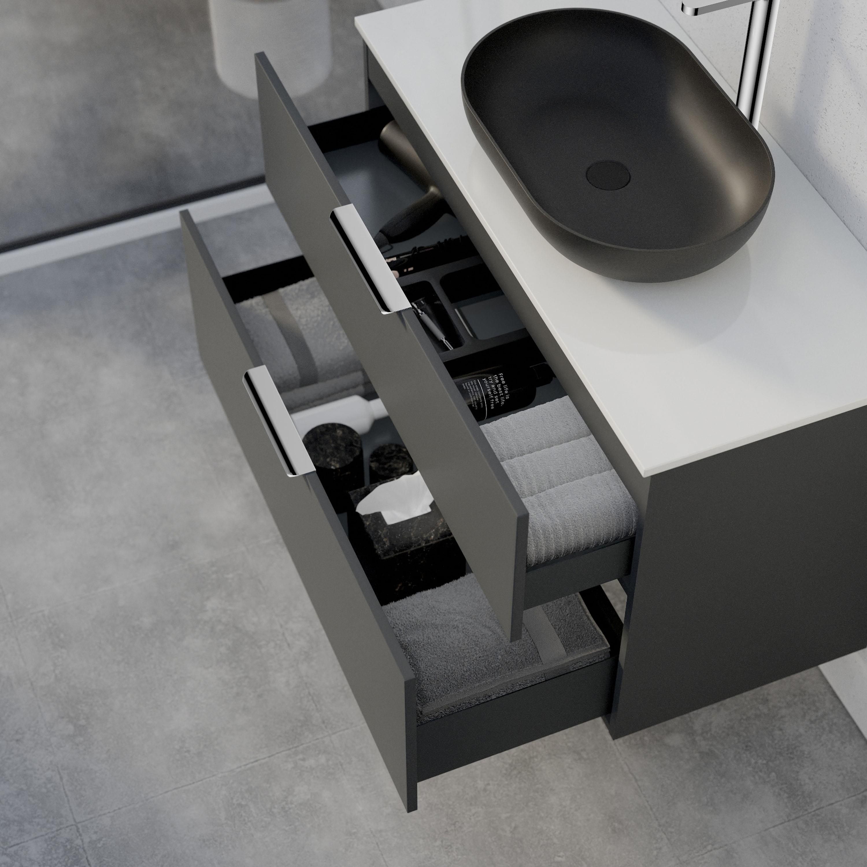 Bernstein TIM 100cm Antracyt Mat - Blat Biały Połysk + Uchwyt Chrom ...