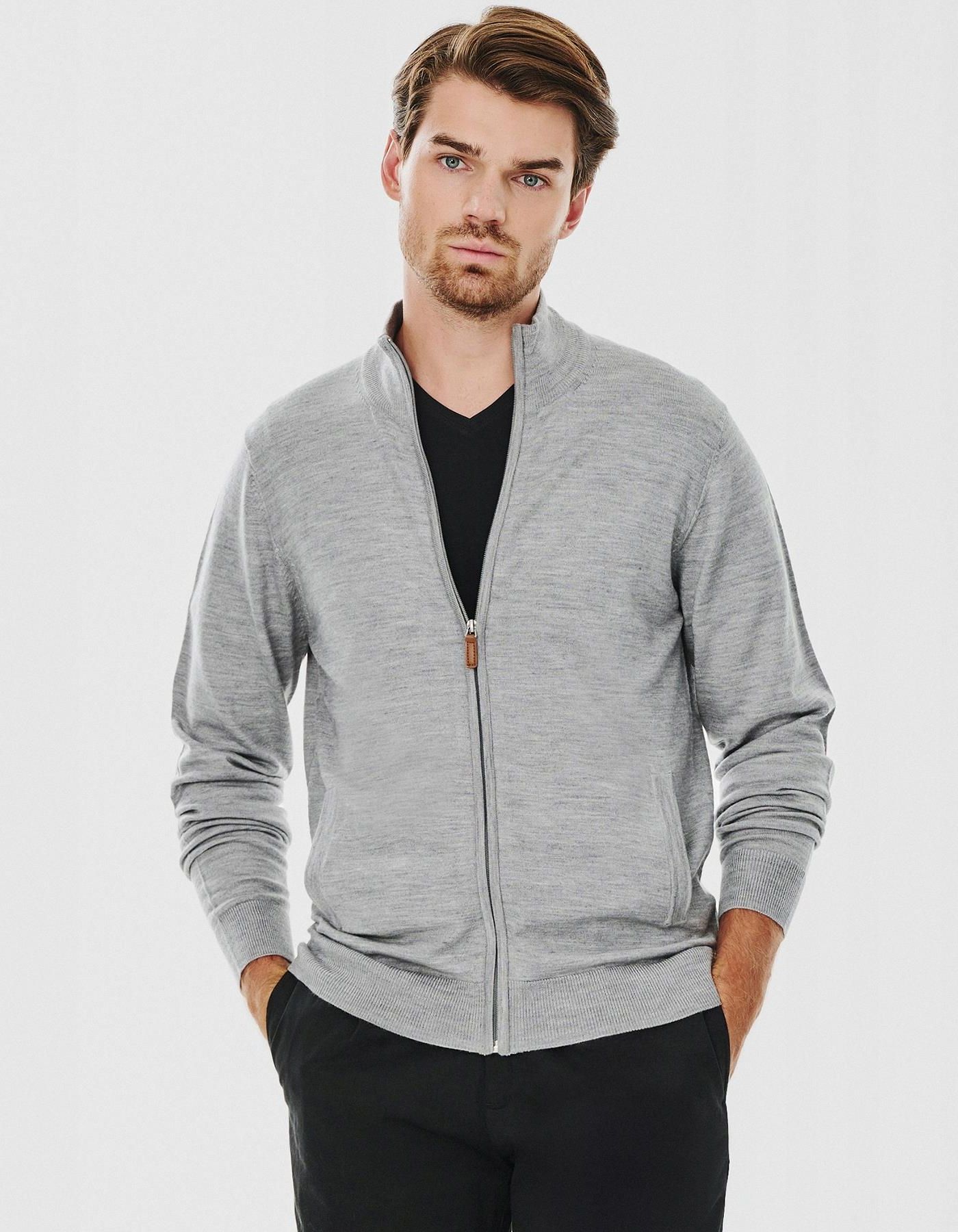 Rozpinany sweter męski w kolorze szarym Pako Lorente roz. M z wełną ...