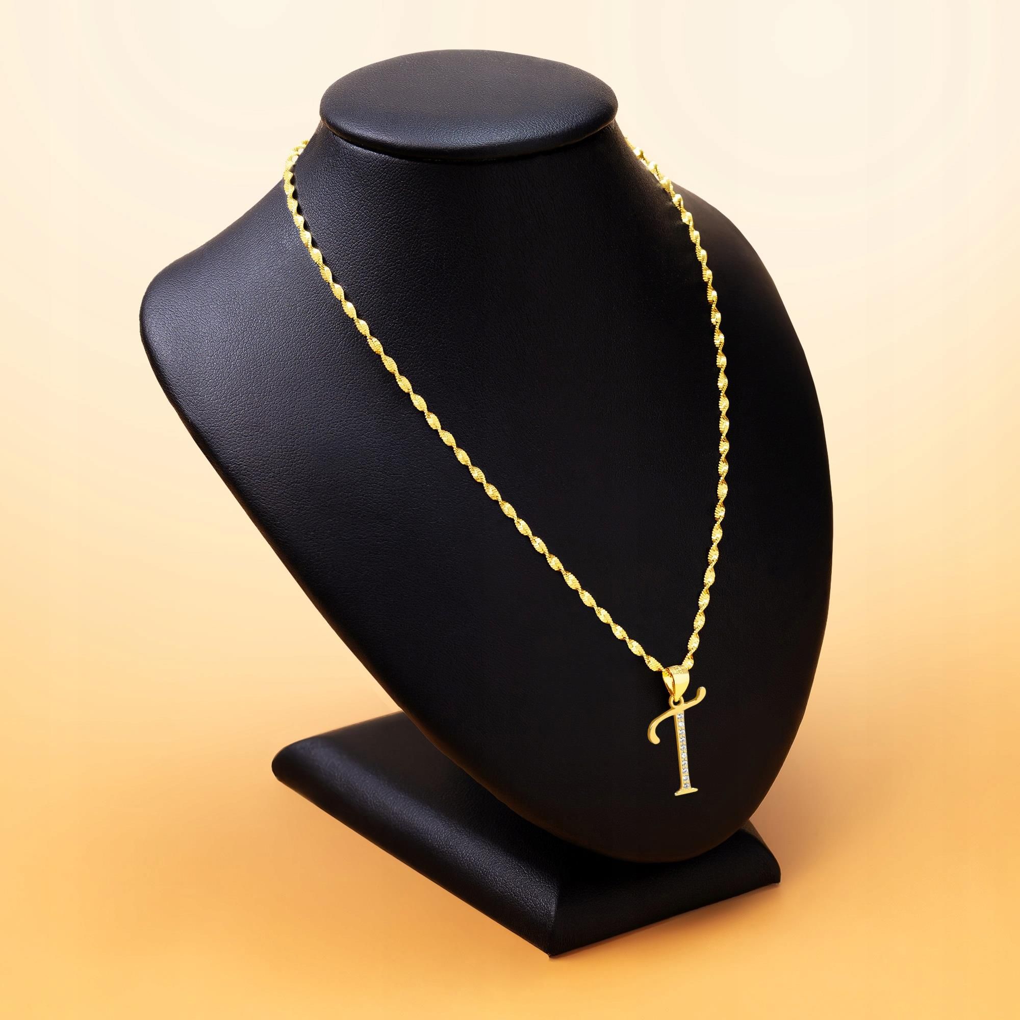 Golden Haus Złoty Łańcuszek Damski Zawieszka Literka T 925/585 Długi ...