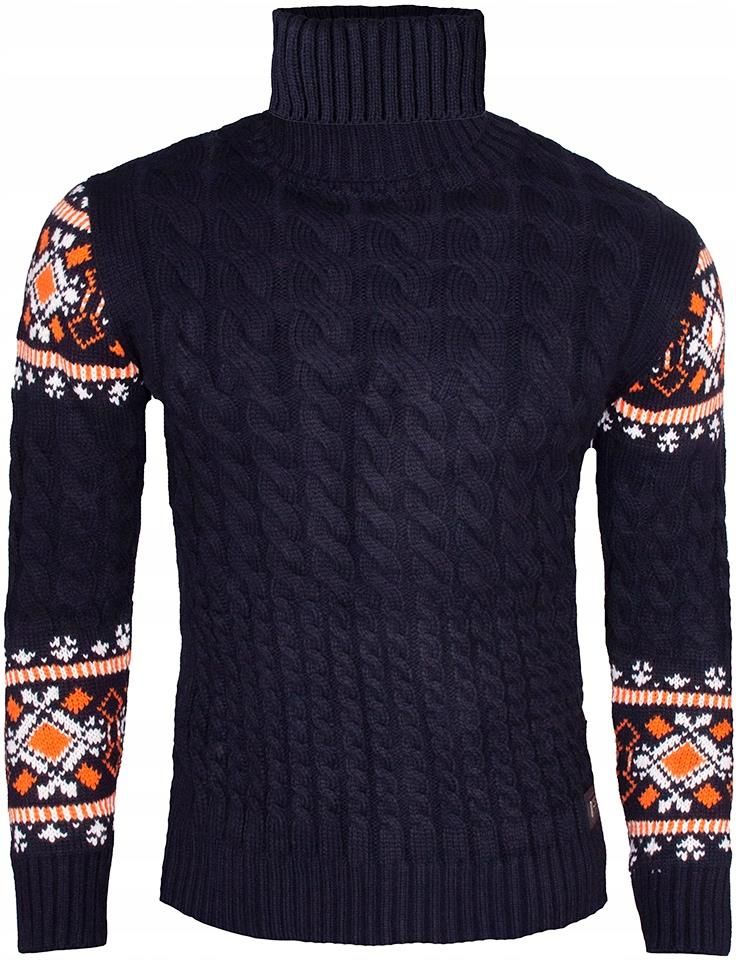 Sweter Wzór Norweski Golf Męski Stójka Dopasowany z wełną - Ceny i ...