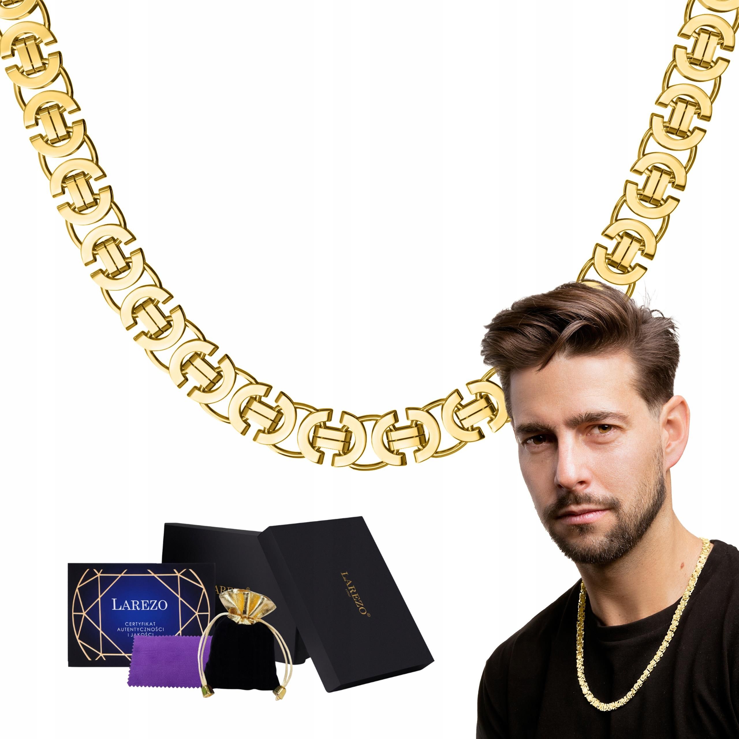 Larezo Złoty Łańcuszek 50 cm 925 Męski Gruby 7 mm Kuty Łańcuch 43g ...