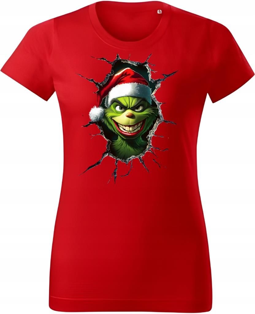 Koszulka damska Świąteczna Święta Grinch psotnik w czapce Mikołaja ...