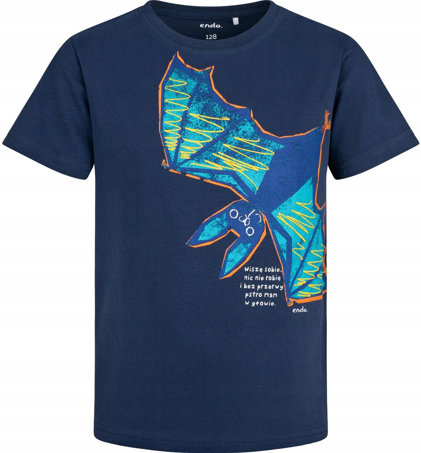 T-shirt dziecięcy chłopięcy bawełna Granatowy 140 Nietoperz Halloween ...