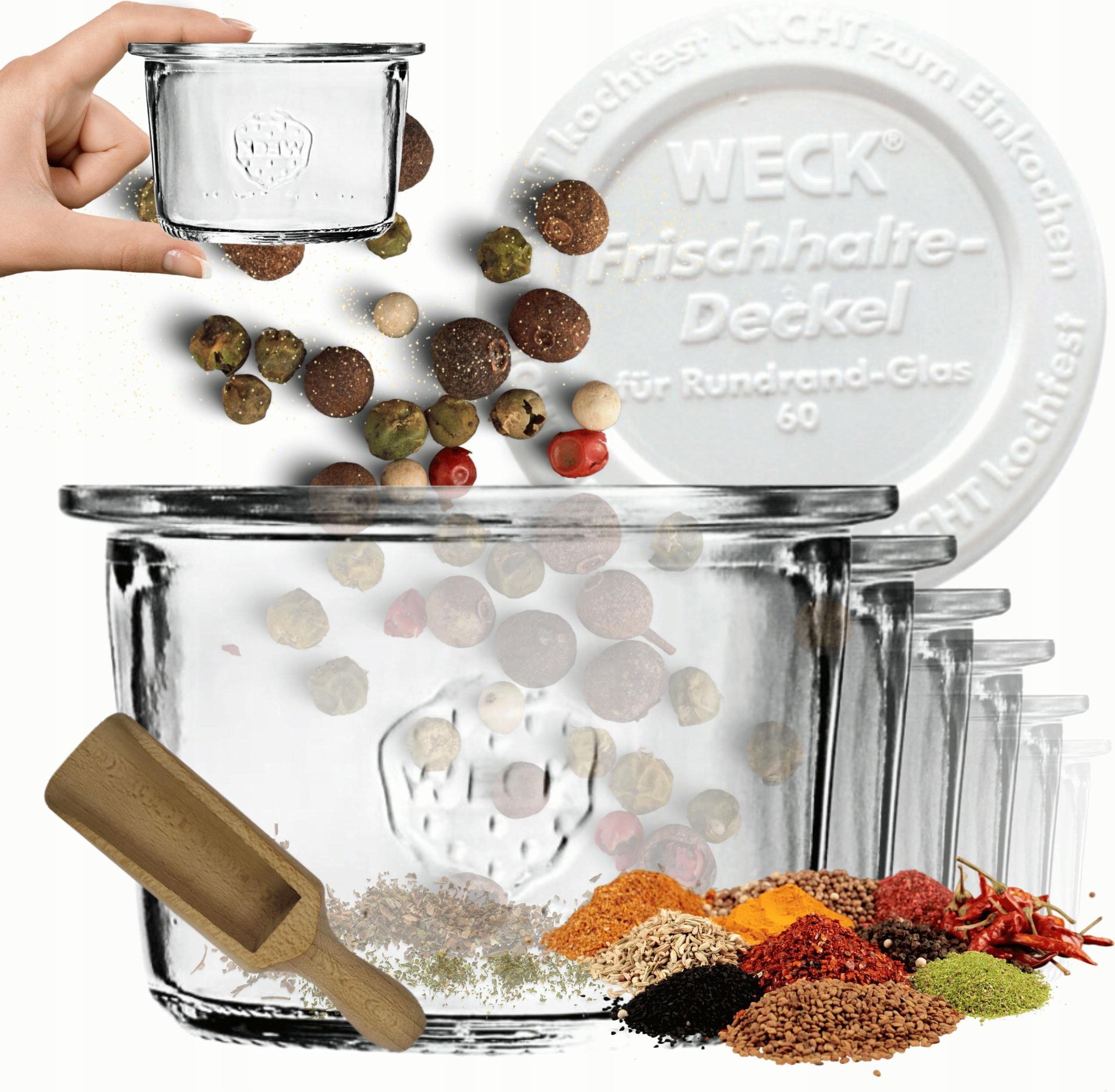 Słoiki Weck 80ml przetwory Mold żaroodporne plastikowe wieka Miarka 12szt 1754691614 - Opinie i ...