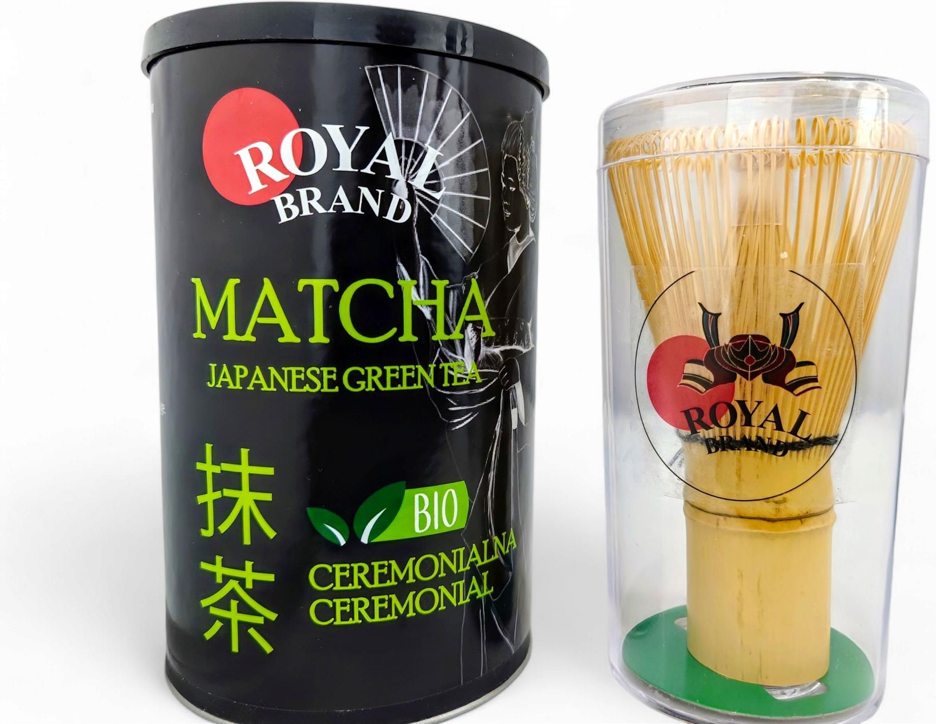 Herbata Royal Brand Zestaw Do Herbaty Matcha Ceremonialna Bio 100g Z Miotełką Chasen Bambusową ...