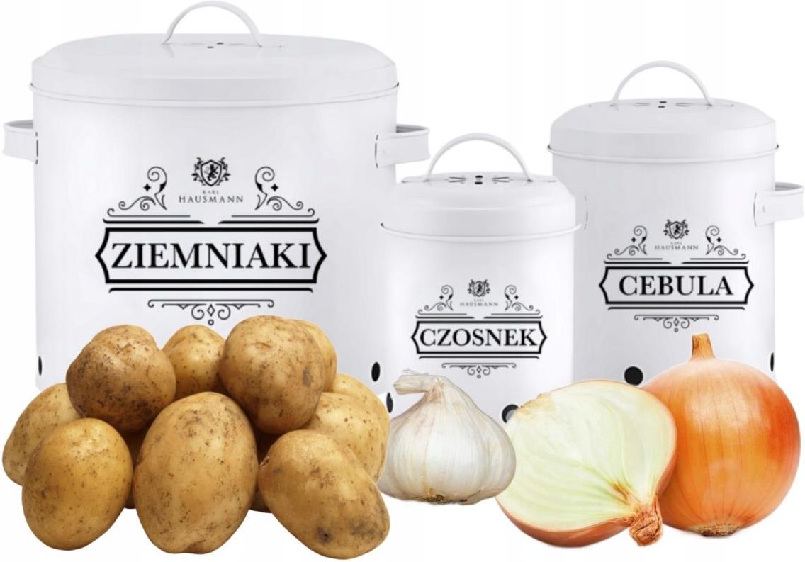 3X Pojemniki Do Żywności Komplet Zestaw Ziemniaki Cebula Czosnek Białe ...