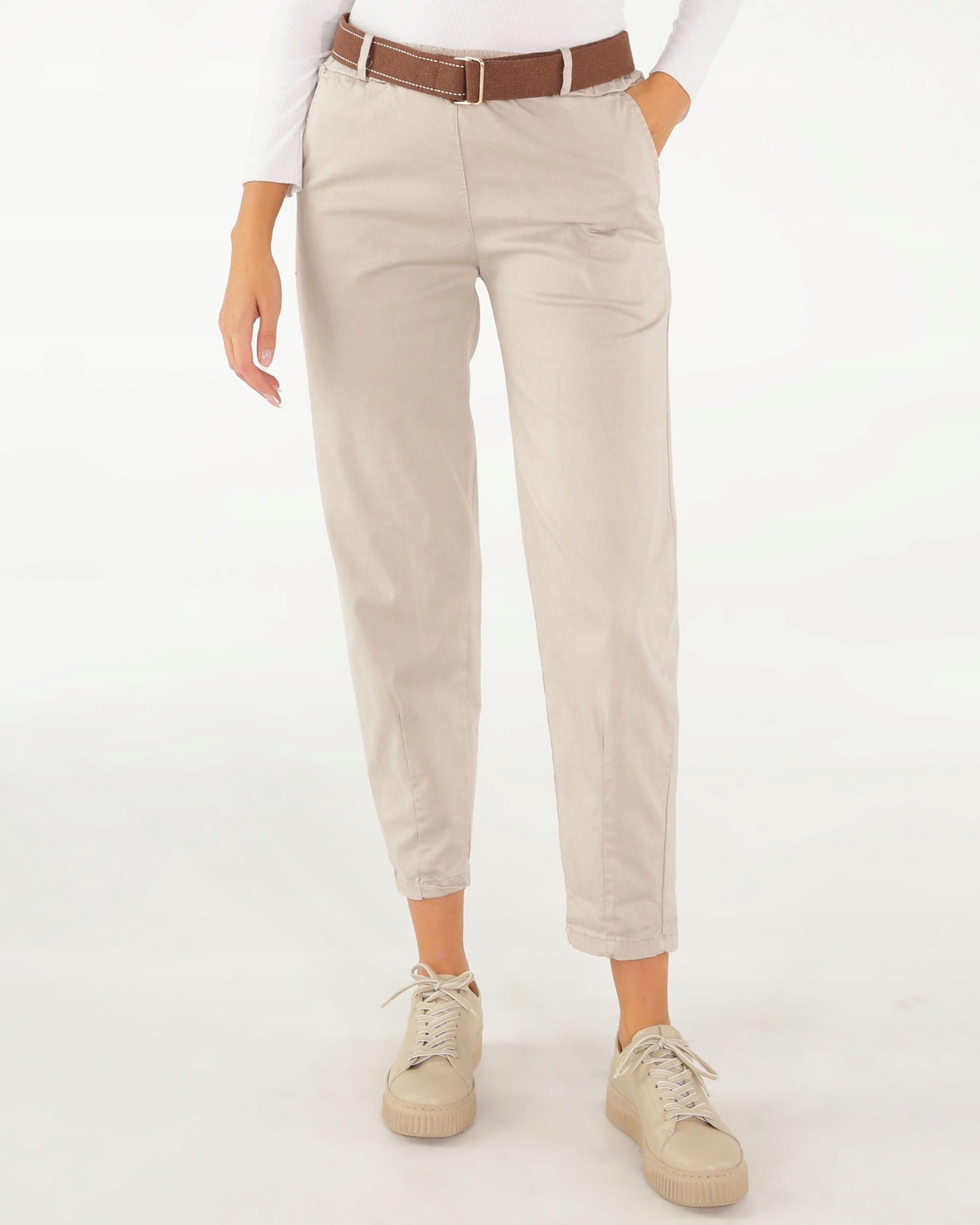 Damskie Spodnie Unisono W Kolorze Beżowym Z Paskiem Rozmiar M - Ceny i ...