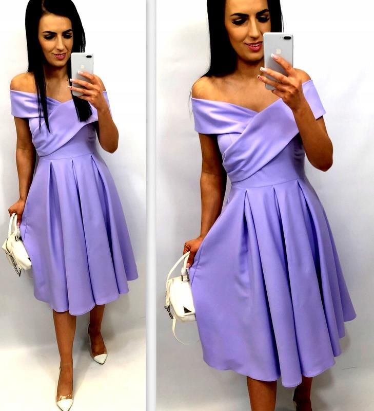 Sukienki na Wesele Marilyn Monroe Midi Rozkloszowana Liliowa L - Ceny i ...