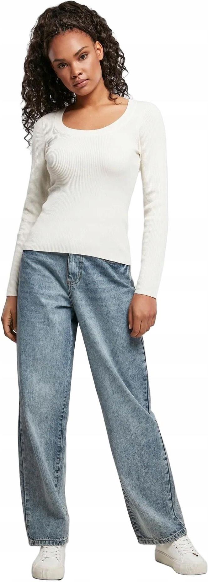 Urban Classics Damski sweter z długim rękawem z szerokim dekoltem ...