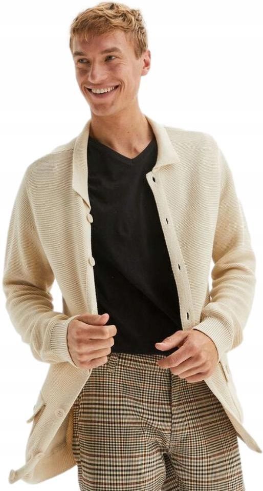 Sweter męski beżowy rozpinany na guziki z kołnierzykiem AS1161 r. 3XL ...
