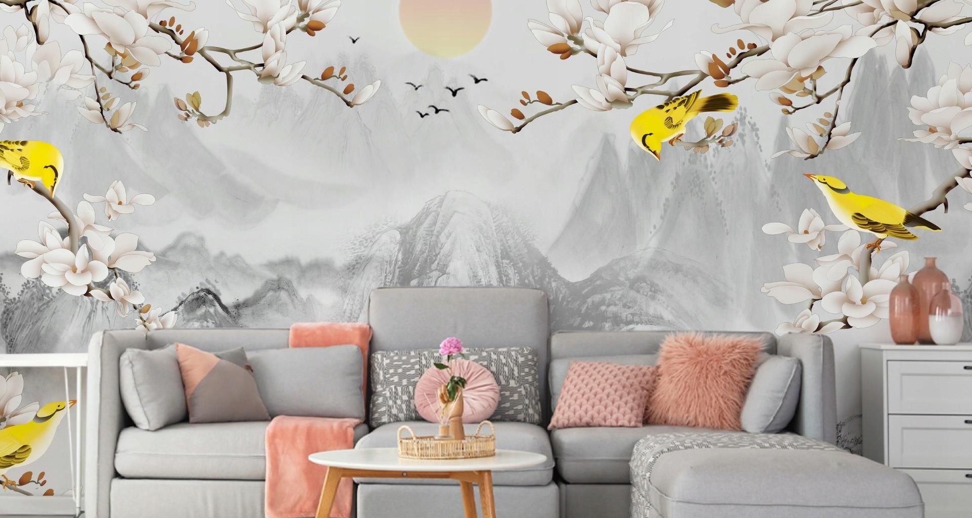 Prineo Fototapeta Szkicowane Wzgórza Żółte Ptaki 368x254 - Opinie i ...