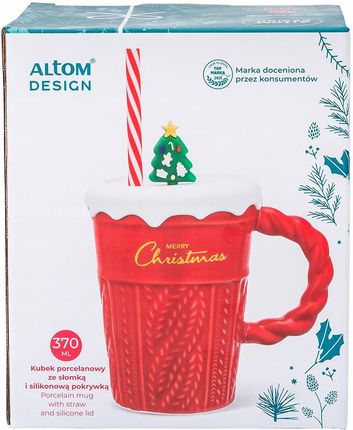 Altom Design Kubek Świąteczny Porcelanowy Z Pokrywką I Słomką Xmas ...
