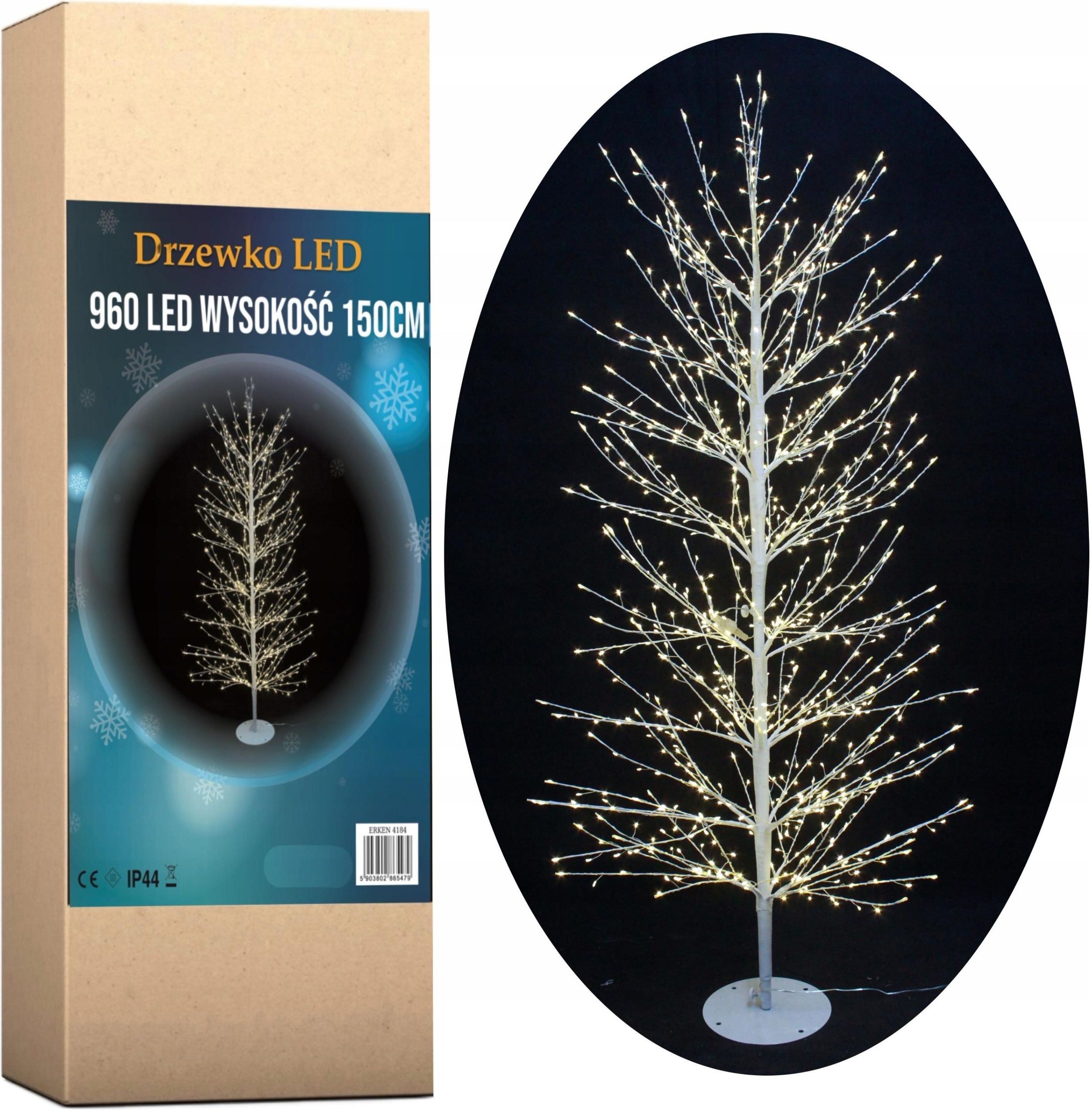 Drzewko 960 LED Ozdobne Premium Świąteczne Świecące Biały Ciepły 150cm ...