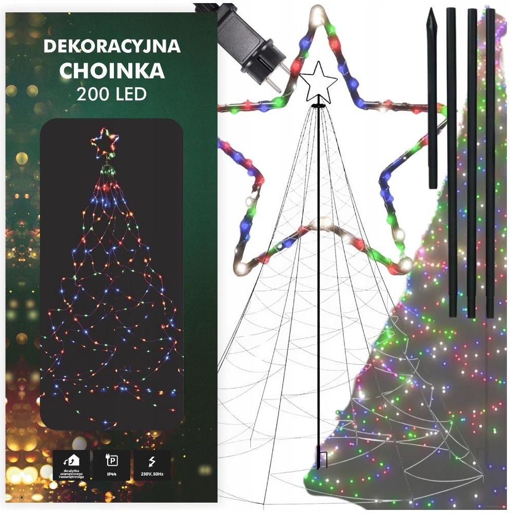 Zolta Multikolor Świecąca Choinka LED Lampki Ogrodu 180cm Stożek ...