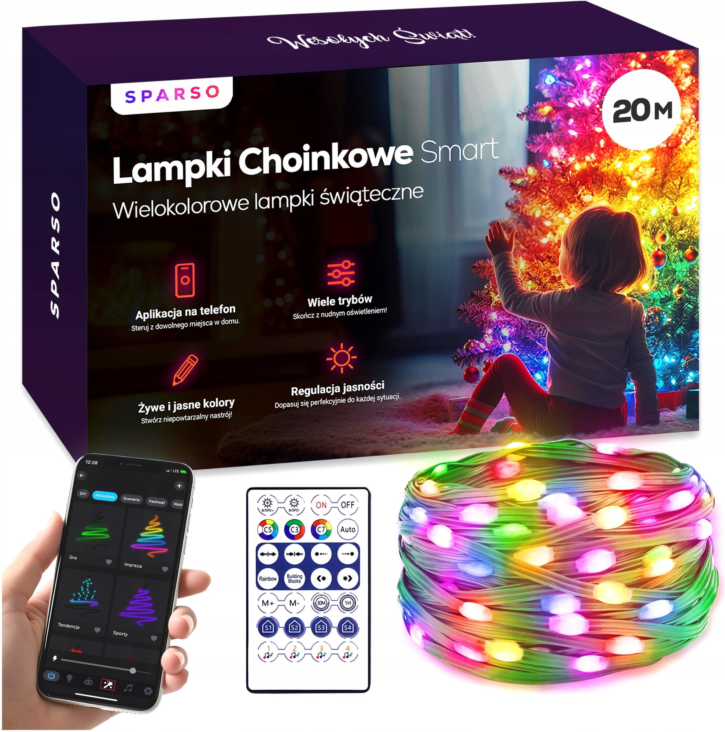 Lampki Choinkowe Led Kolorowe Flash wiele trybów Aplikacja 20m 200 Led ...