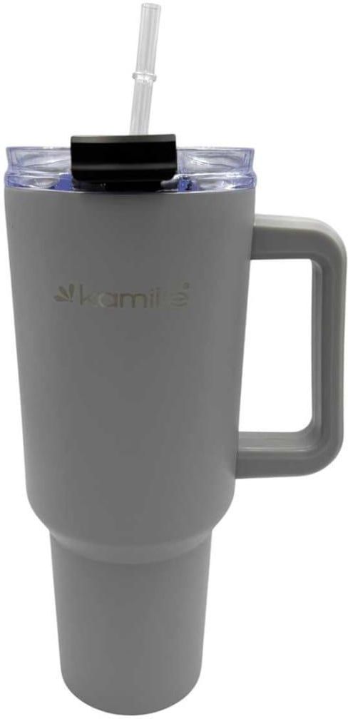 Stalowy kubek termiczny termon z rączką i słomką 1200ml szary - Ceny i ...