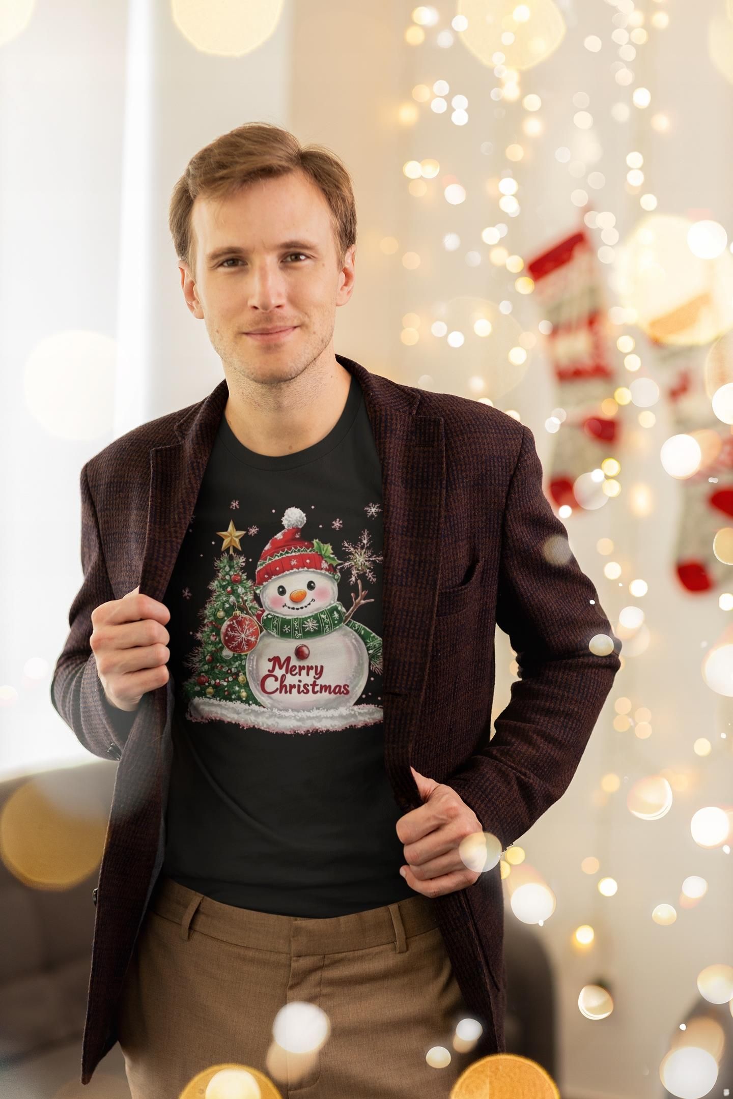 Koszulka męska Świąteczna Święta Bałwanek z Choinką Merry Christmas ...