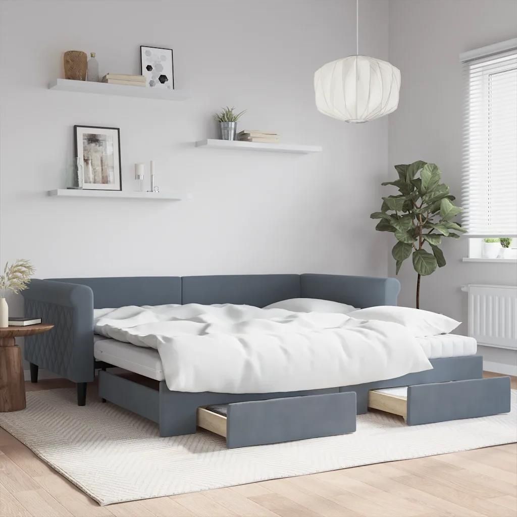 VidaXL Sofa Rozsuwana Z Szufladami Ciemnoszara 100X200 Cm Aksamit ...