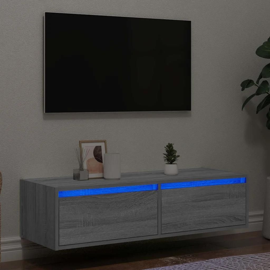 VidaXL Szafka Pod Tv Z Led Szary Dąb Sonoma 100X35,5X25 Cm (860243 ...